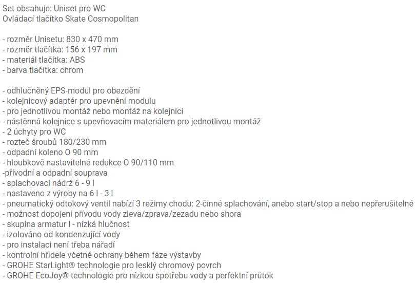 GROHE UNISET předstěnový modul pro WC 470x830mm s ovládacím tlačítkem ...