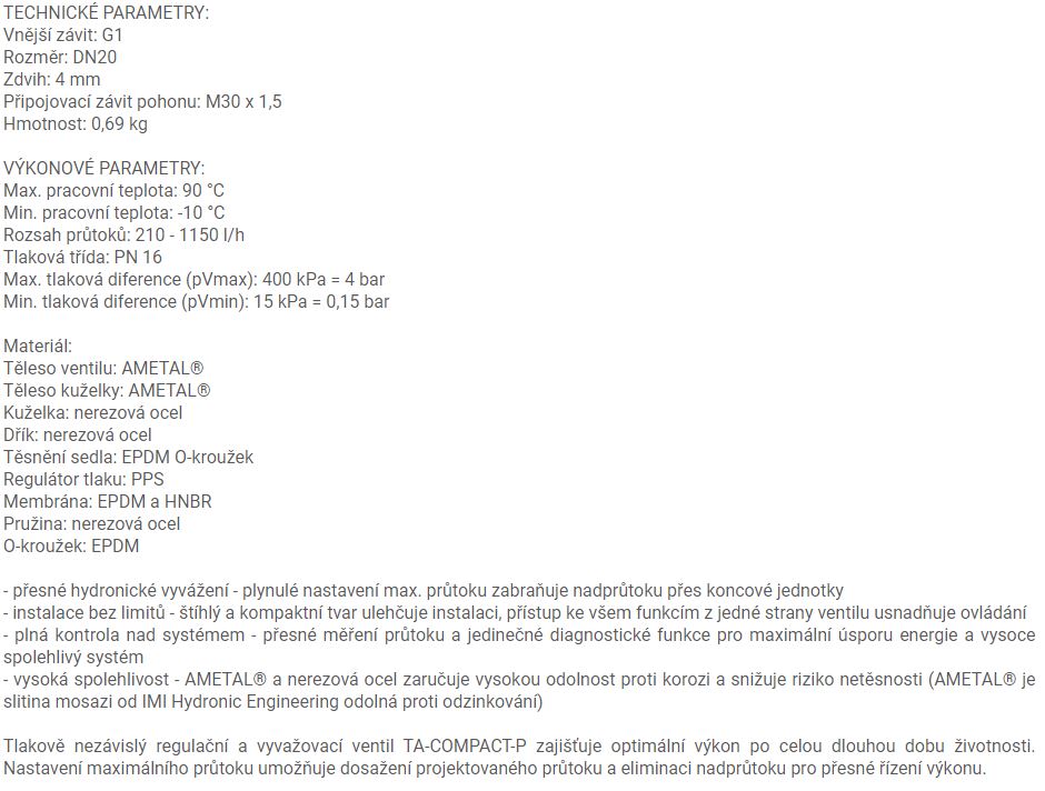 TA COMPACT-P 1" regulační ventil DN20 vyvažovací, tlakově nezávislý ...