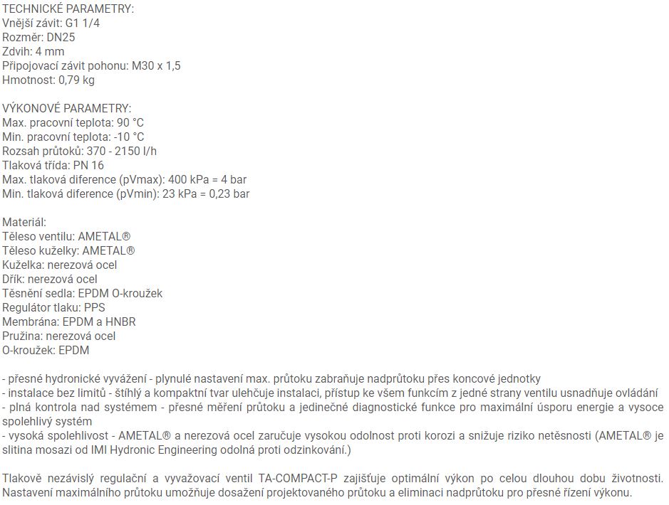 TA COMPACT-P 5/4" regulační ventil DN25 vyvažovací, tlakově nezávislý ...