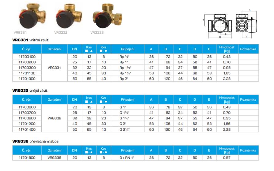 ESBE VRG 332 Trojcestný směšovací ventil DN32 - 6/4" Kvs 32 - 20 m3/h ...